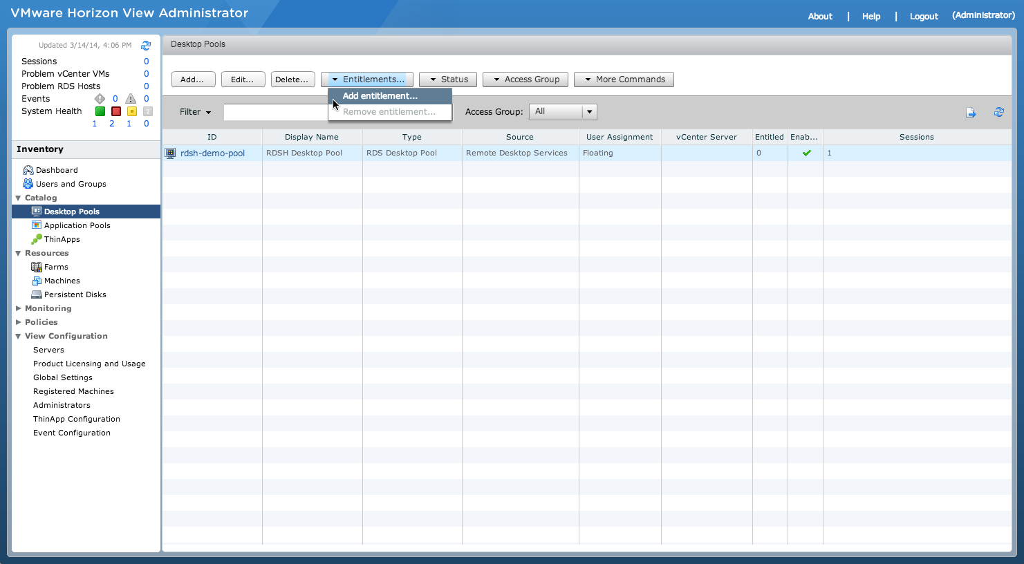 Entitle Users To A Desktop Pool | VMware Horizon 6 SmartGuide ...